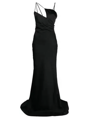 Attico Melva Satin Long Dress - Black