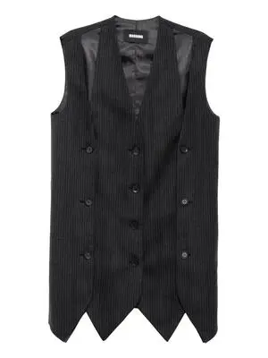 MOOHONG Single-breasted Striped Coat - Grey