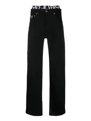 Versace Logo Band Straight-leg Jeans - Black