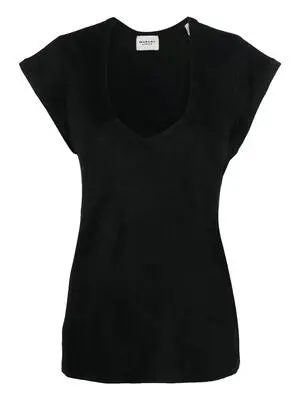 MARANT ETOILE Zankou Linen Short-sleeve Top - Black