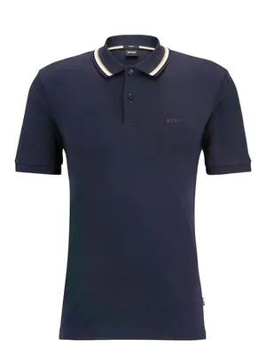 BOSS Logo-print Striped-trim Cotton Polo Shirt - Blue