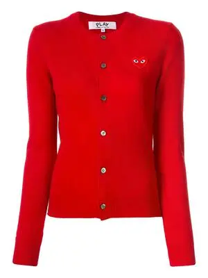Play Comme Des Garcon Logo Embroidered Buttoned Cardigan - Red