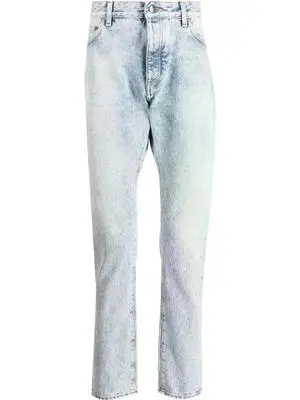Palm Angels Curved-logo Print Straight Leg Jeans - Blue