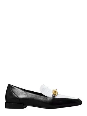 Tory Burch Jessa Embossed Crocodile Effect Leather Loafers - Black