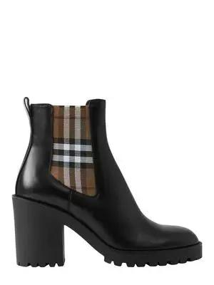 Burberry Check Panel Ankle Boots - Black