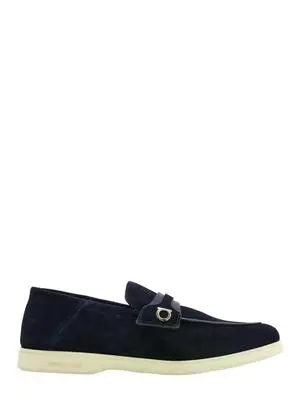FERRAGAMO Deconstructed Gancini-detailed Suede Loafers - Blue