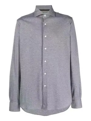 ORIAN Spread Collar Piqué Shirt - Grey