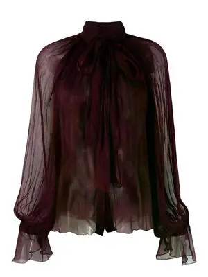ATU BODY COUTURE Semi-sheer Tie-neck Blouse - Red