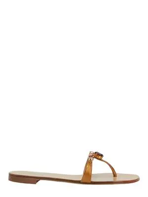 GIUSEPPE ZANOTTI Embellished Leather Flat Sandals - Brown