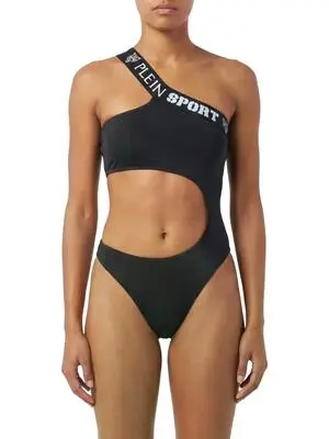 PLEIN SPORT Logo-tape One-shoulder Swimsuit - Black