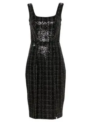 GENNY Sequined Tweed Midi Dress - Black