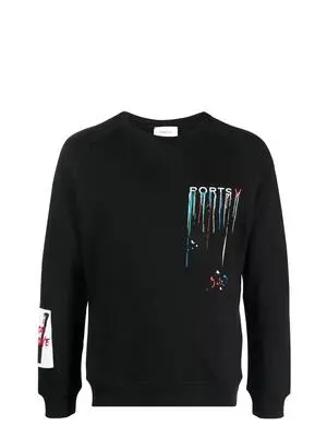 PORTS V Logo-print Paint-splatter Sweatshirt - Black
