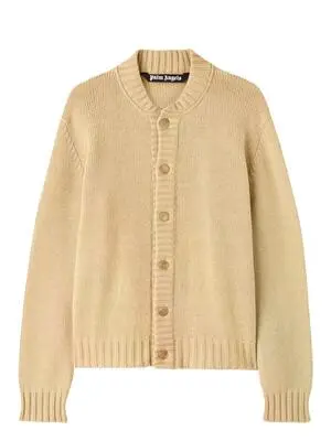 Palm Angels Curved-logo Wool-blend Cardigan - Neutrals