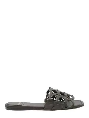 FERRAGAMO Gancini Leather Slides - Brown