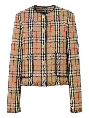 Burberry Vintage-check Bouclé Collarless Jacket - Neutrals