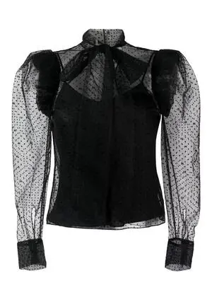 Karl Lagerfeld Mesh Ruffle Blouse - Black