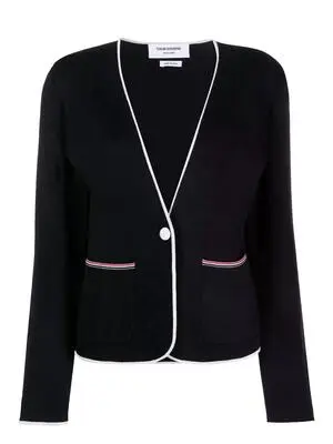 Thom Browne Contrasting-trim Collarless Jacket - Blue