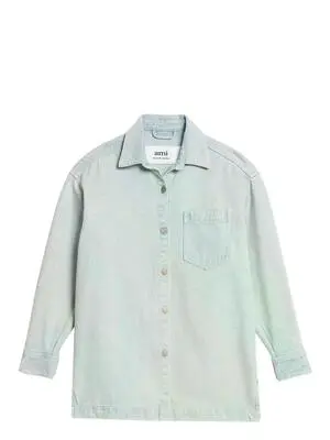 AMI Paris Logo-print Denim Overshirt - Blue