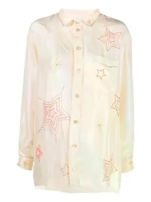 FORTE_FORTE Star-print Long-sleeve Shirt - Neutrals