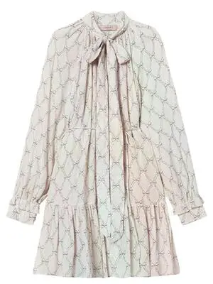TWINSET Bow-print Creponne Mini Dress - Neutrals