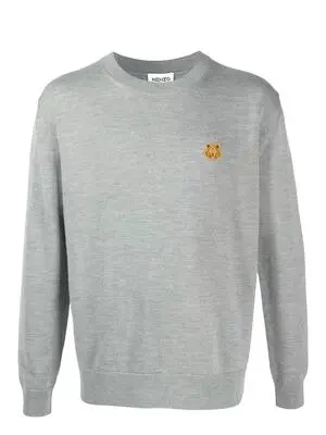 Kenzo Tiger Embroidered Crew Neck Jumper - Grey