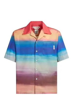 Marni Painterly-print Cotton Shirt - Blue