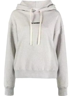 JIL SANDER Logo-print Drawstring Hoodie - Grey
