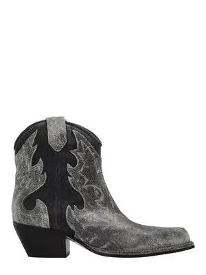 VIC MATIE Leather Block Heel Boots - Grey