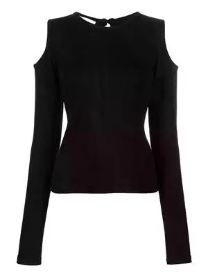 IOANA CIOLACU Fine-ribbed Cold-shoulder Top - Black