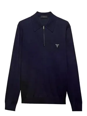 Prada Long-sleeve Wool Polo Shirt - Blue