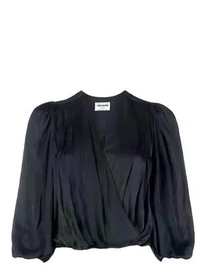 Zadig&Voltaire V-neck Draped Satin Blouse - Black