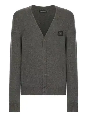 Dolce & Gabbana Logo-plaque Wool-blend Cardigan - Grey