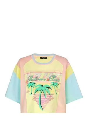 BALMAIN Palm Tree-Print Cropped T-Shirt