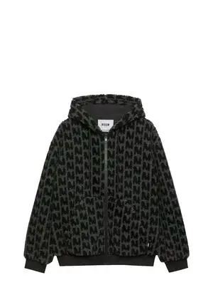 MSGM Logo-patterned Zipped Hoodie - Grey