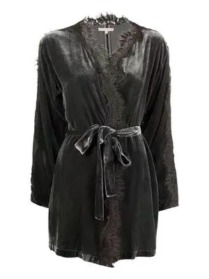 Gold Hawk Lace-trim Belted Coat - Grey