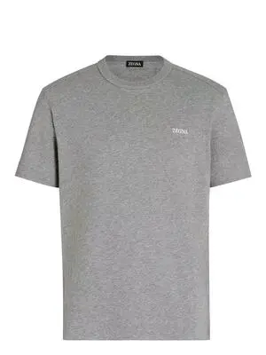 Zegna Logo-embroidered Cotton T-shirt - Grey