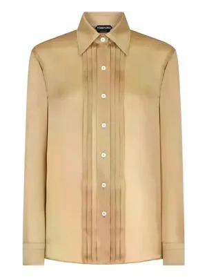 TOM FORD Plisse-panel Silk Shirt - Neutrals