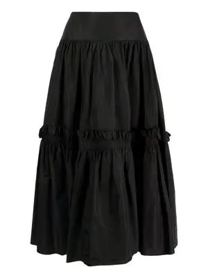 Alex Perry Ruffled Full Silk Midi Skirt - Black