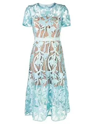 SELF-PORTRAIT Guipure-lace Flared Midi Dress - Blue