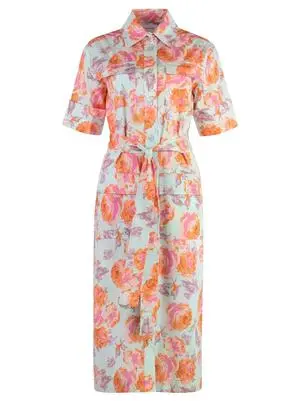 St. John Belted Shirt Dress - Blue