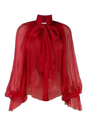ATU BODY COUTURE Balloon-sleeve Chiffon Blouse - Red