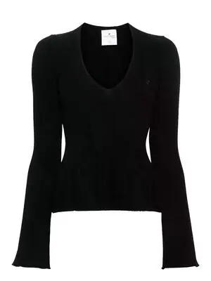 COURREGES Logo-appliqué Ribbed Jumper - Black