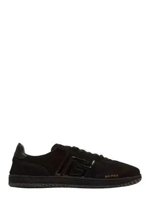 Balmain Swan Suede And Patent Leather Lace-up Sneakers - Black