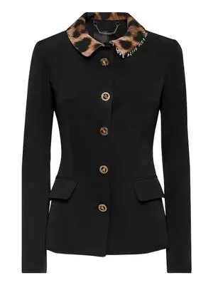 Philipp Plein Leopard Print-collar Cady Jacket - Black