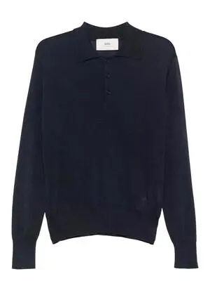 AMI Paris Fine-knit Polo Shirt - Blue