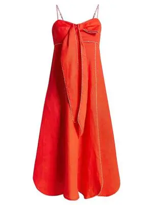 Farm Rio Linen Midi Dress - Red