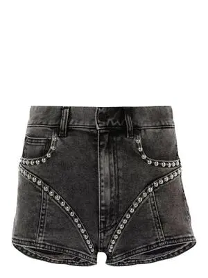 MUGLER Stud-detailed Denim Mini Shorts - Grey