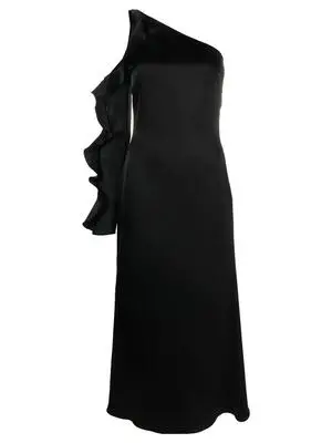 David Koma Asymmetric Ruffle-trim Satin Dress - Black