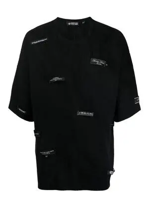 MOSTLY HEARD RARELY SEEN Logo-patches Knitted Cotton T-shirt - Black