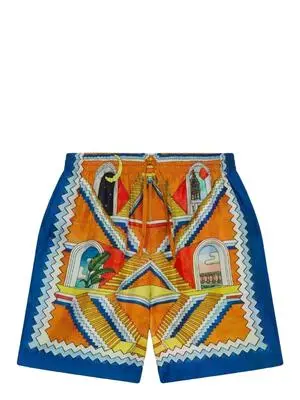 Casablanca Escalier Infini Silk Shorts Blue